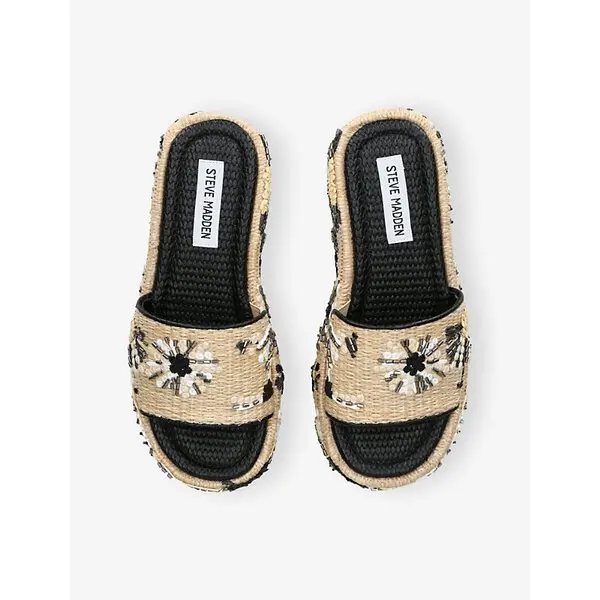 Steve Madden Decor Embroidered Raffia Mules - Black/comb