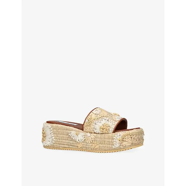 Steve Madden Decor Embroidered Raffia Mules - Beige Comb