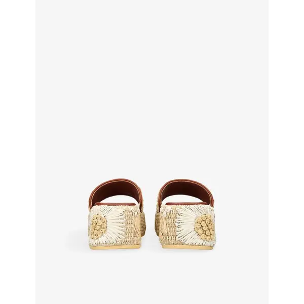 Steve Madden Decor Embroidered Raffia Mules - Beige Comb