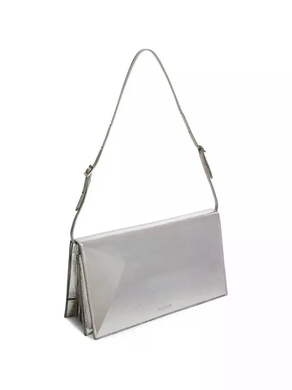 JIL SANDER Medium File Laminated Leather Shoulder Bag - Silver