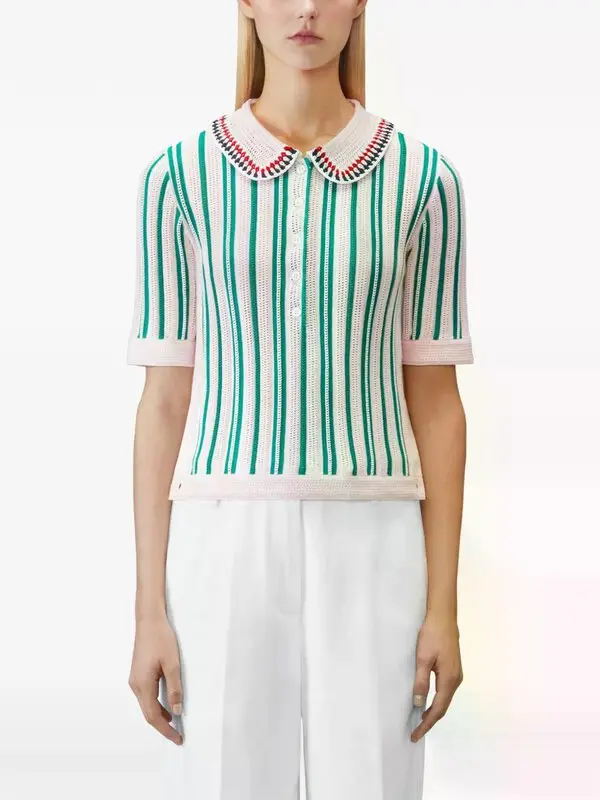Thom Browne Crochet Stripe Polo Top