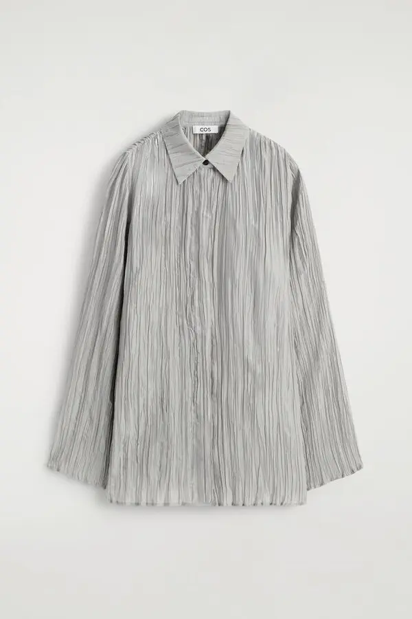 Cos Rounded Textured-silk Shirt - Gray
