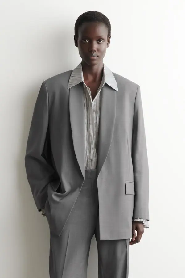 Cos Rounded Textured-silk Shirt - Gray