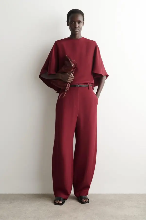 Cos Draped Silk Top With Cape Sleeves