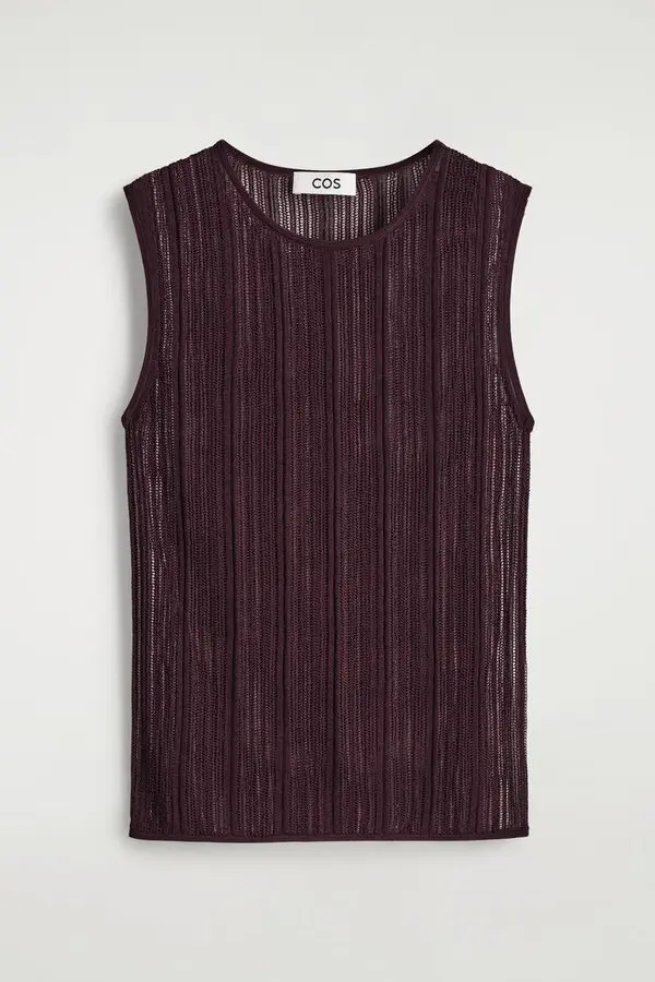 Cos Sheer Lace-knit Tank Top - Brown