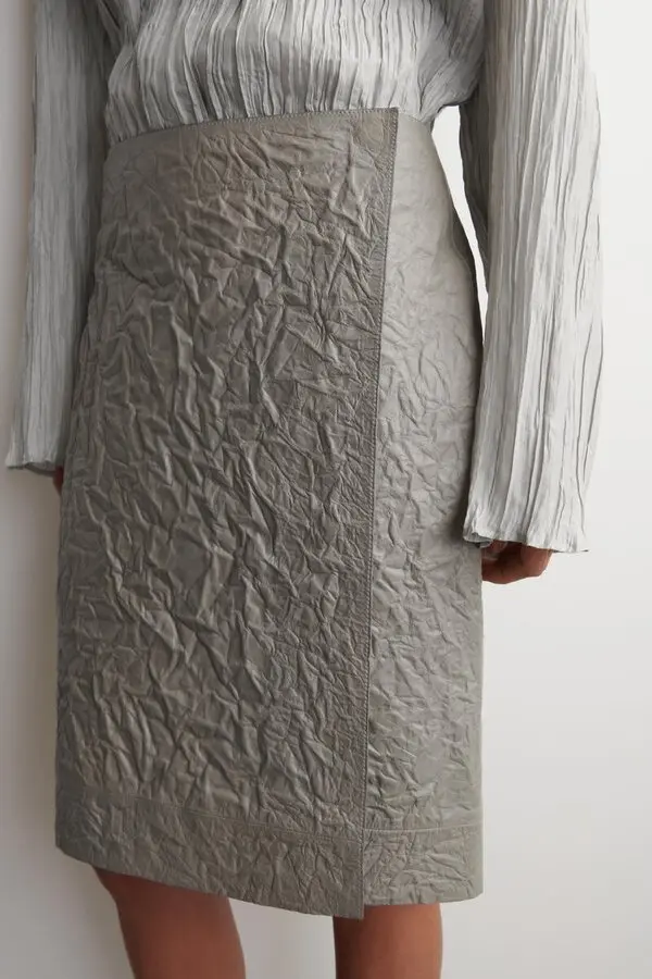 Cos Textured Leather Wrap Skirt - Gray