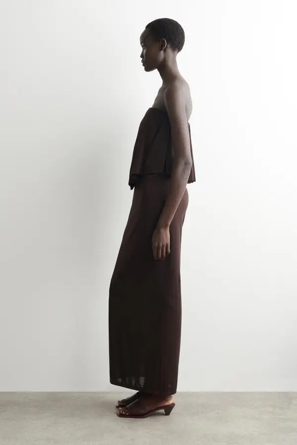 Cos Layered Sheer-Knit Bandeau Maxi Dress - Brown | Editorialist