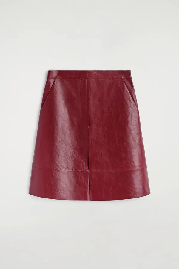 Cos Textured Leather Midi Skirt With Inverted Pleat - Red