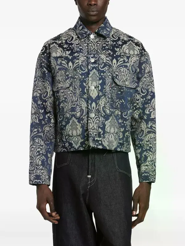 Junya Watanabe Brocade Cropped Jacket - Blue