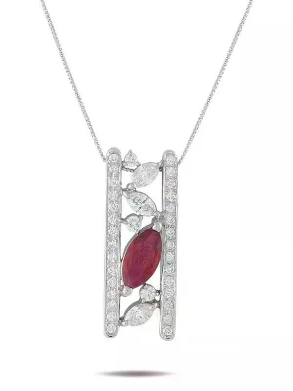 LB EXCLUSIVE Diamond And Ruby Platinum Pendant Necklace - Silver