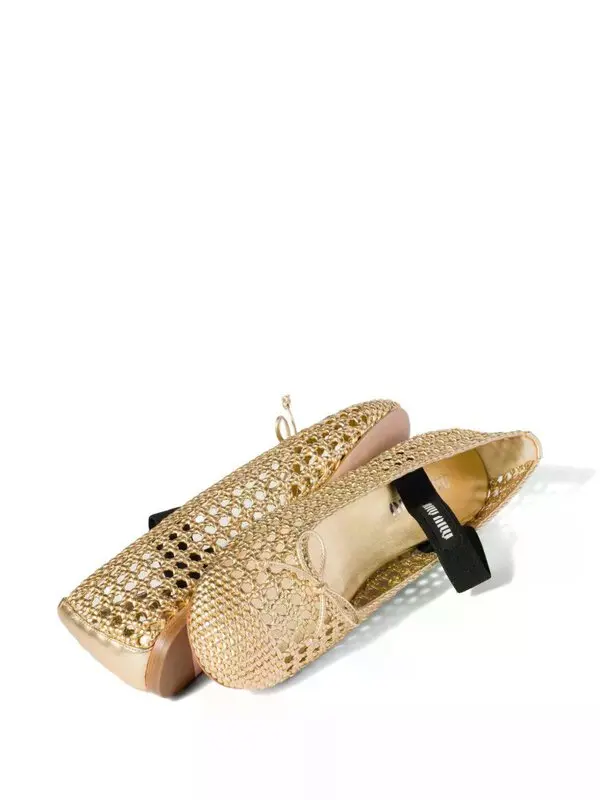 Miu Miu Woven Mordoré Nappa Leather Ballerinas - Gold