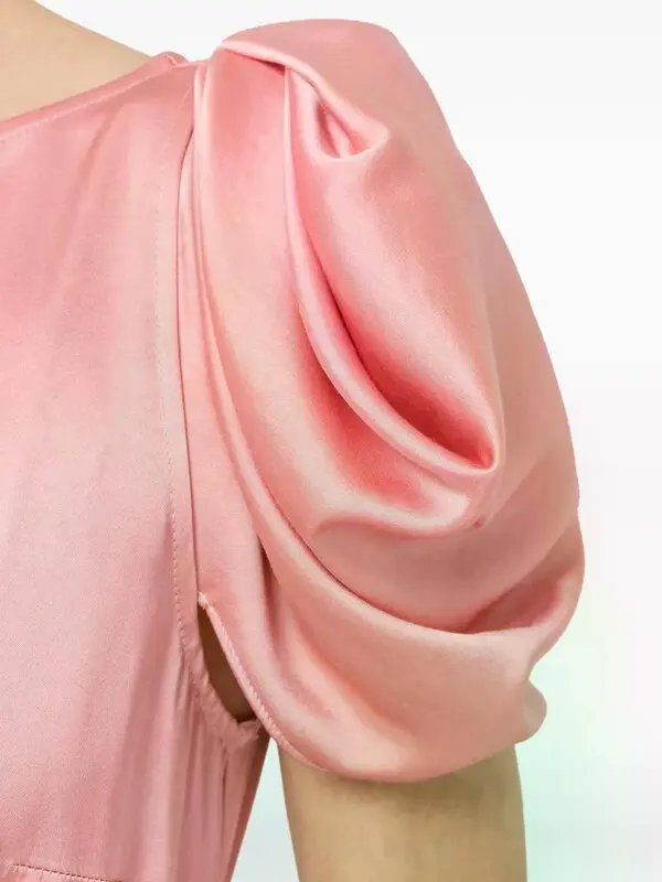 NISSA Belted Midi Dress With Puff Sleeves - Pink