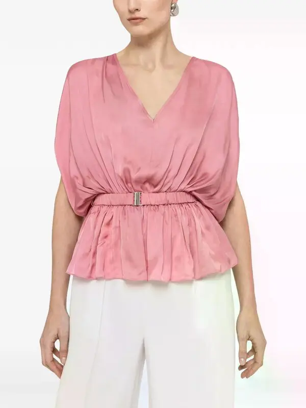 NISSA Belted V-neck Top - Pink