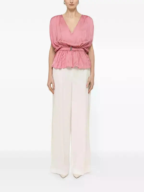 NISSA Belted V-neck Top - Pink