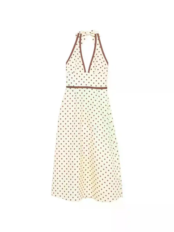Posse Bowie Polka-dot V-neck Midi Dress - Neutrals