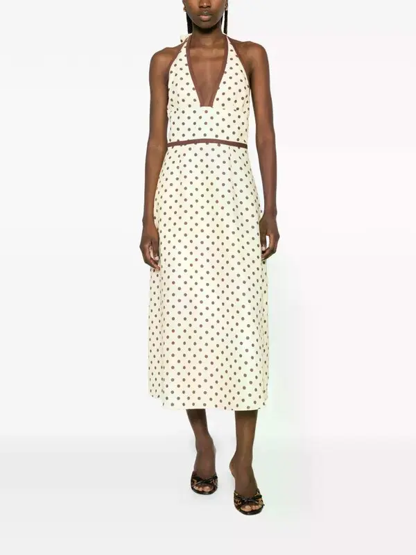 Posse Bowie Polka-dot V-neck Midi Dress - Neutrals