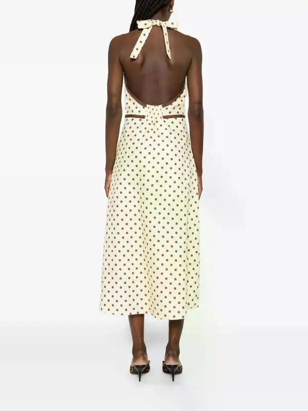 Posse Bowie Polka-dot V-neck Midi Dress - Neutrals