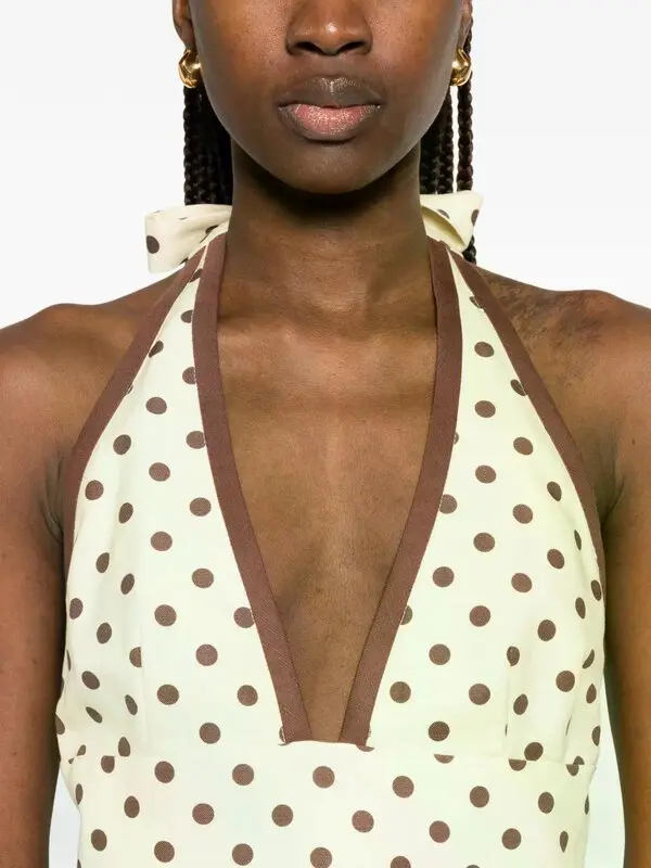 Posse Bowie Polka-dot V-neck Midi Dress - Neutrals