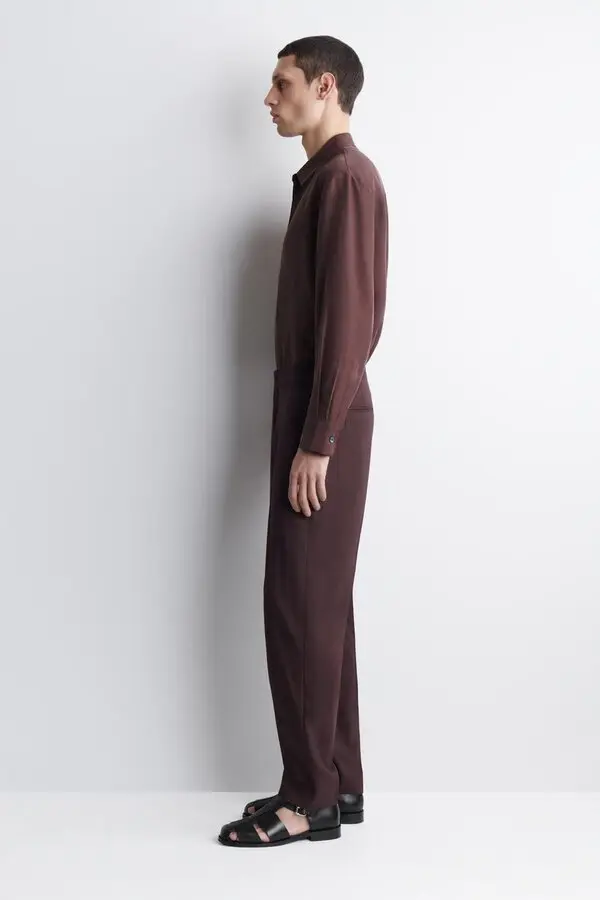 Cos Fluid Wool Slim-fit Pants - Brown