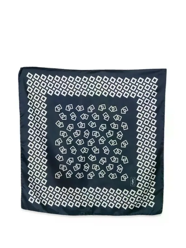 Saint Laurent 1990s Print Silk Scarf - Blue