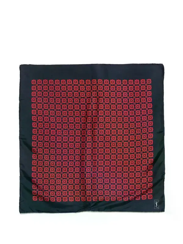 Saint Laurent 1990s Geometric Silk Scarf - Blue