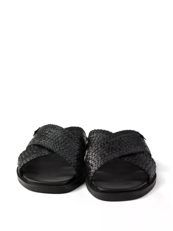 Prada Woven Leather Crisscross Slides - Black