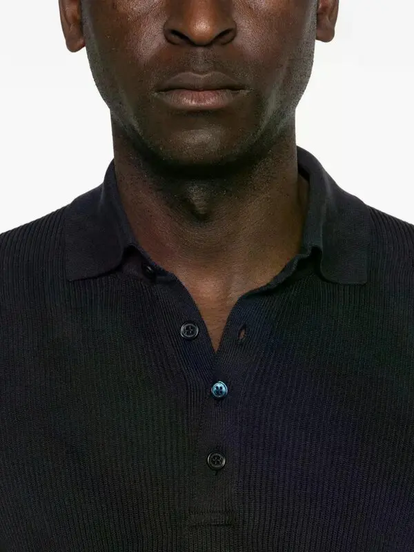 Brunello Cucinelli Ribbed Polo Shirt - Blue