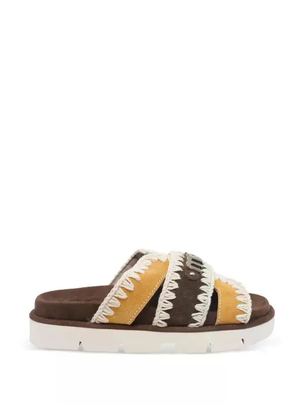 Mou Bio Crochet-trim Logo-plaque Sandals - Brown
