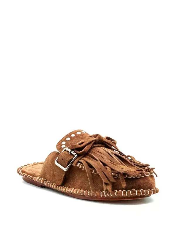 Elena Iachi Fringing Stud Mules - Brown