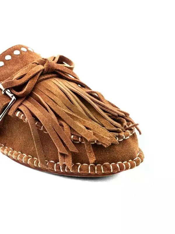 Elena Iachi Fringing Stud Mules - Brown