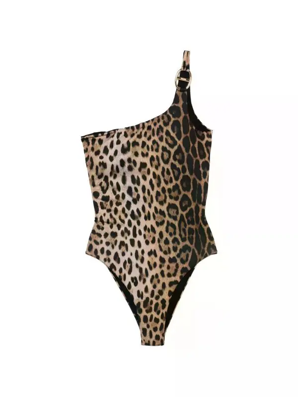 Moschino Leopard-print One-shoulder Swimsuit With O-ring - Neutrals