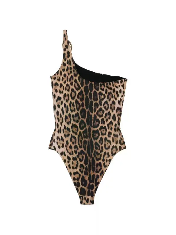 Moschino Leopard-print One-shoulder Swimsuit With O-ring