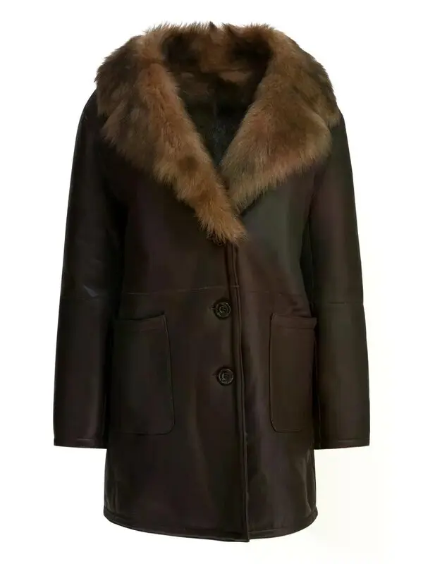 B&W Fur-collar Button Coat