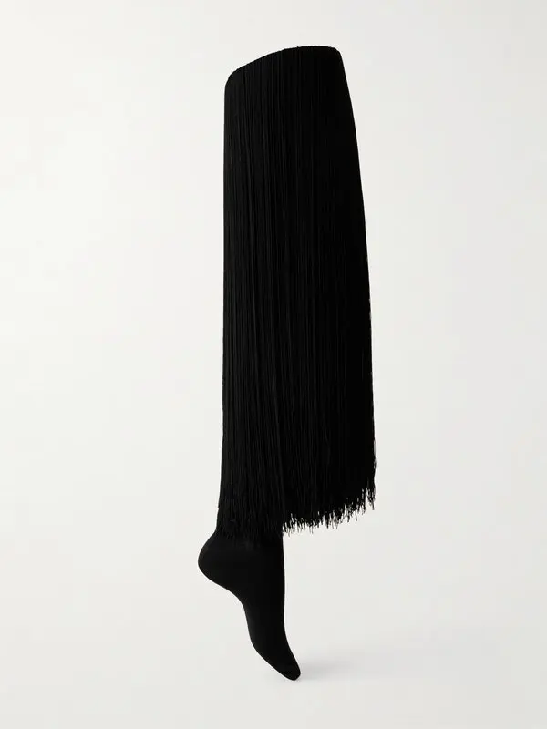 Alaïa Fringed Knit High Socks - Black