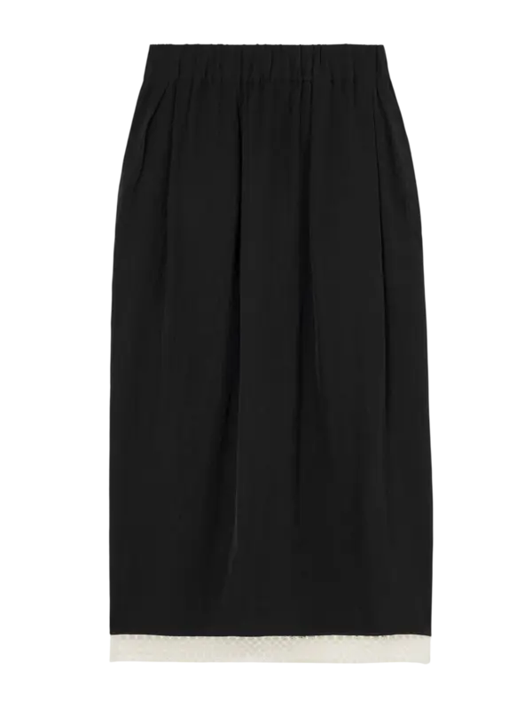 Maria Mcmanus Tulip Lace-trimmed Satin Midi Skirt - Black