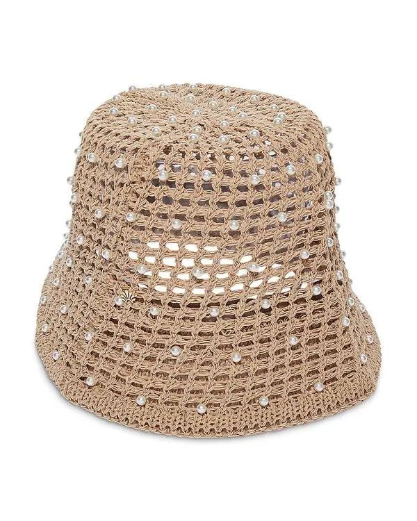 Lele Sadoughi Open Weave Imitation Pearl Bucket Hat - Natural