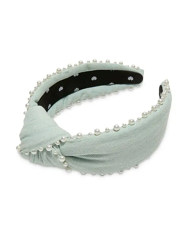 Lele Sadoughi Knotted Headband With Imitation Pearls - Denim