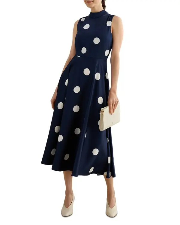 HOBBS LONDON Sleeveless Polka Dot Midi Dress