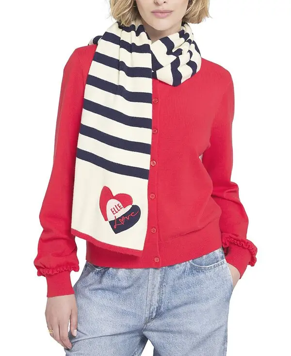 ELLE COLLECTION Striped Scarf With Heart - Navy And White