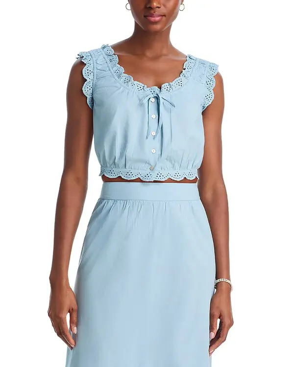 Aqua Eyelet Trimmed Top