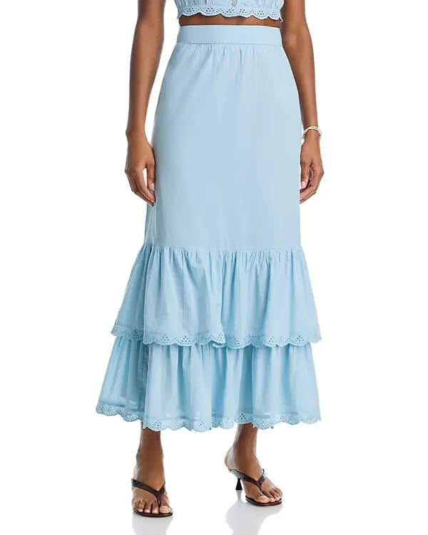 Aqua Eyelet Trim Midi Skirt