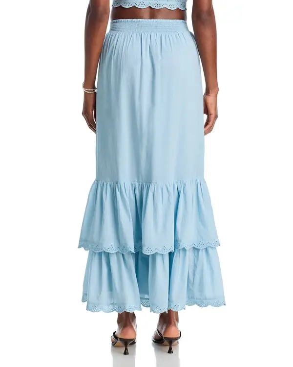 Aqua Eyelet Trim Midi Skirt