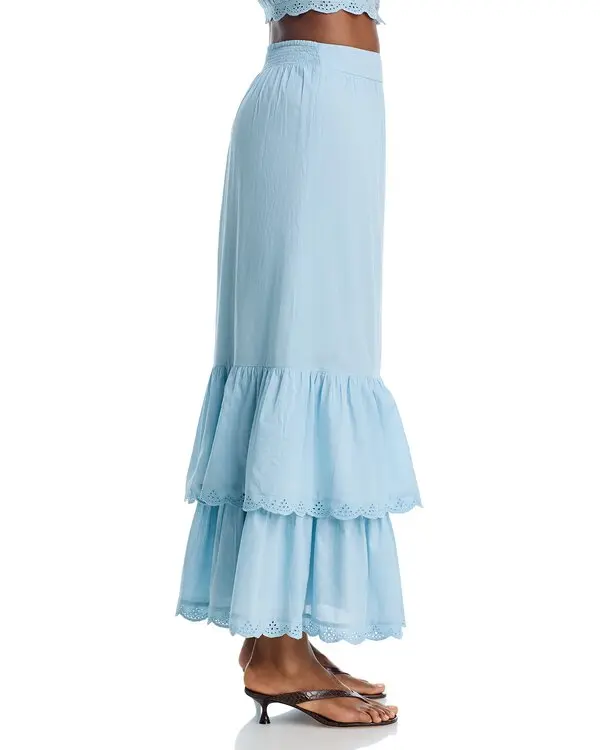 Aqua Eyelet Trim Midi Skirt