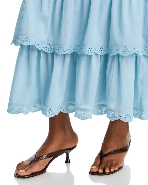 Aqua Eyelet Trim Midi Skirt