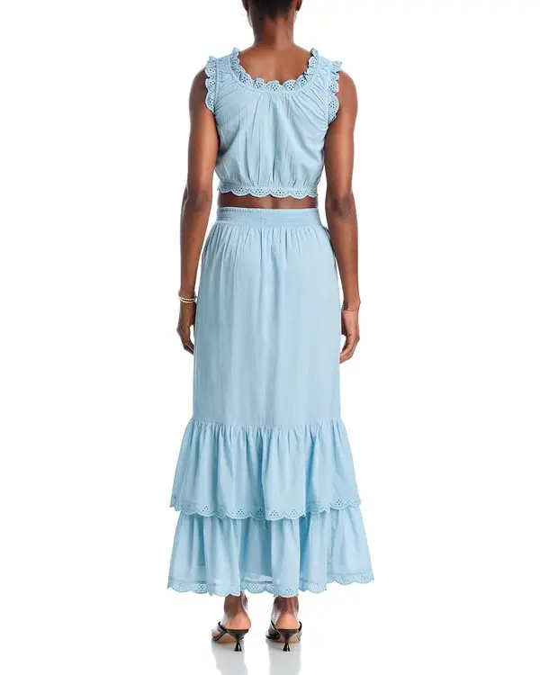 Aqua Eyelet Trim Midi Skirt
