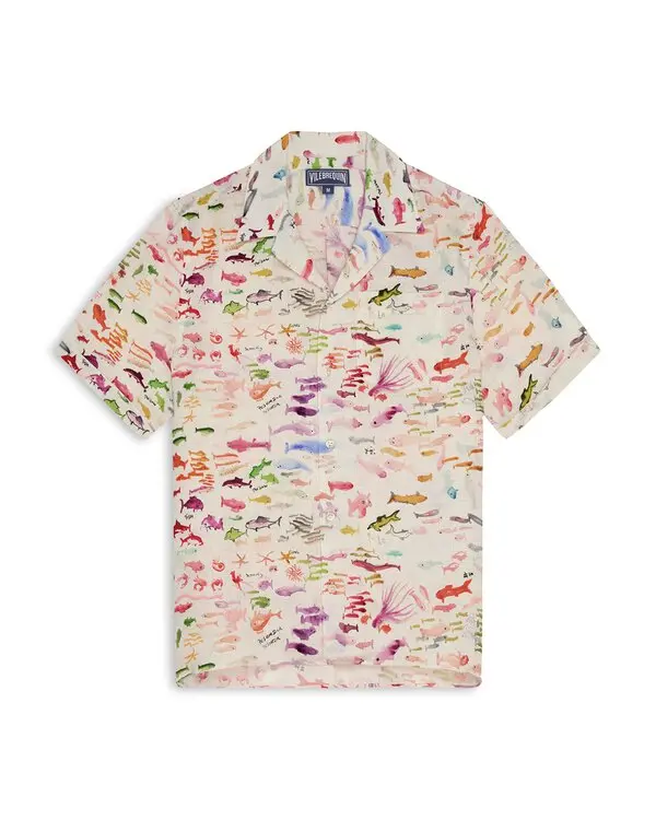 Vilebrequin Vbq X Fabrice Hyber Pescador Linen Bowling Shirt - Paper