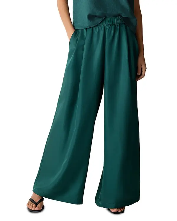 Eileen Fisher High Waisted Pleated Wide Leg Trousers
