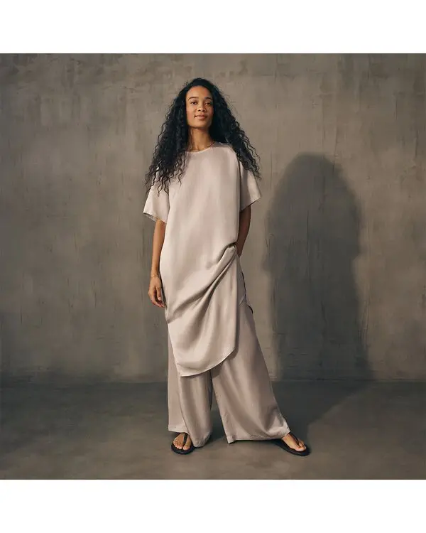 Eileen Fisher High Waisted Pleated Wide Leg Pants - Wheat