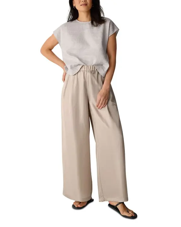 Eileen Fisher High Waisted Pleated Wide Leg Pants - Wheat