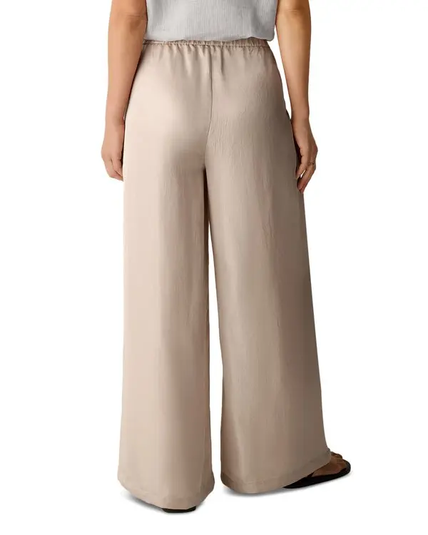 Eileen Fisher High Waisted Pleated Wide Leg Pants - Wheat